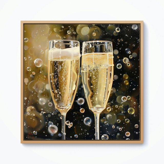 "Rackhams Splash Art Bubbly Champagne Flues Framed Canvas - - 10"" x 10"" - Pine" by Rackhams ...