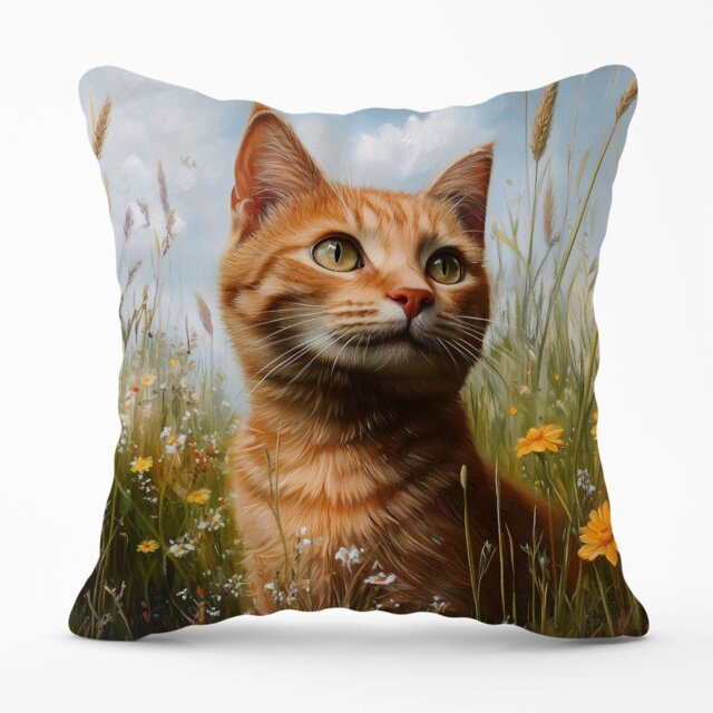 Rackhams Happy Short Haired Ginger Cat In A Spring Meadow Cushions ...