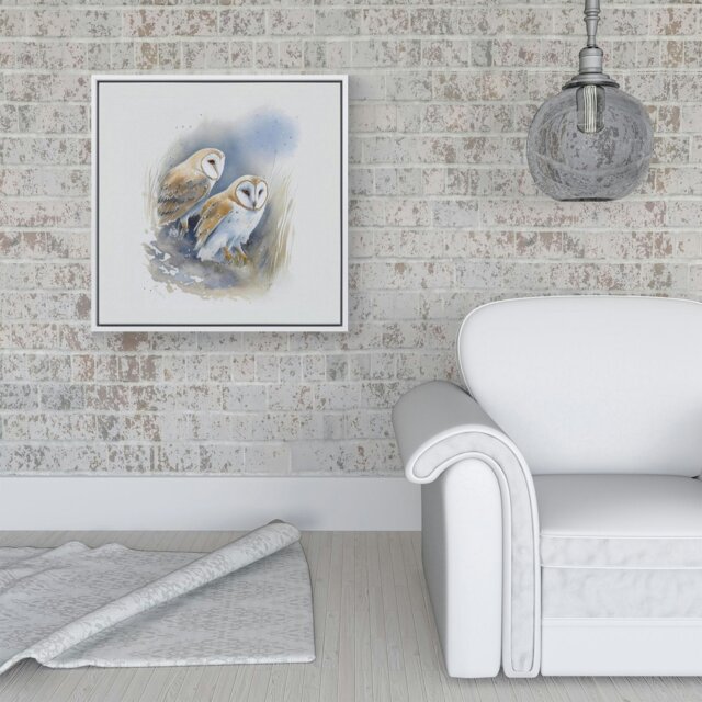 "Rackhams Barn Ano Owls Watercolour Framed Canvas - - 16"" x 16 ...