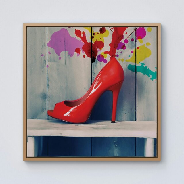 "Rackhams Retro Red Shoes Framed Canvas - - Pine - 10"" x 10""" by ...