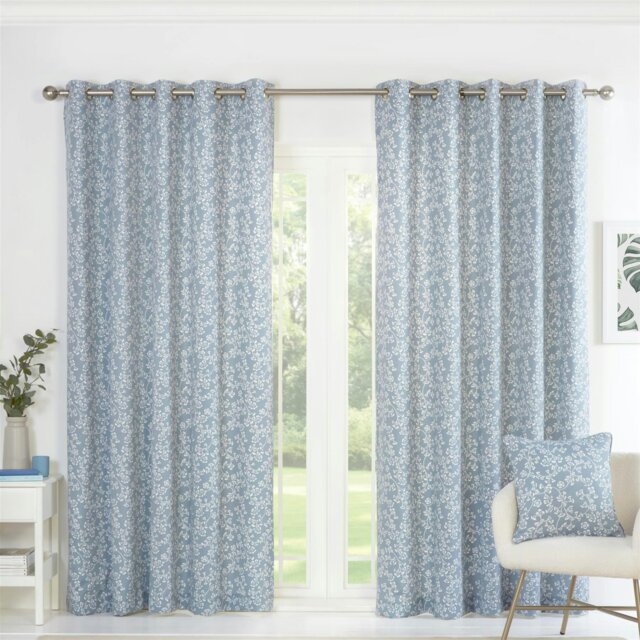 "Rackhams Sade Blue Fully Lined Ready Made Eyelet Curtains - Blue ...