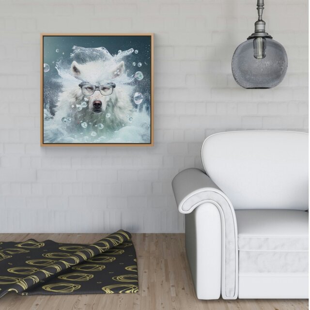 "Rackhams White Wolf Splash Art Framed Canvas - - 40"" x 40"" - Pine ...
