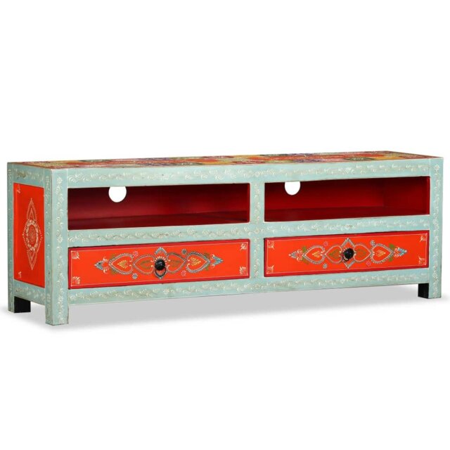 Rackhams TV Cabinet Solid Mango Wood Hand Painted - Multicolour - Solid ...