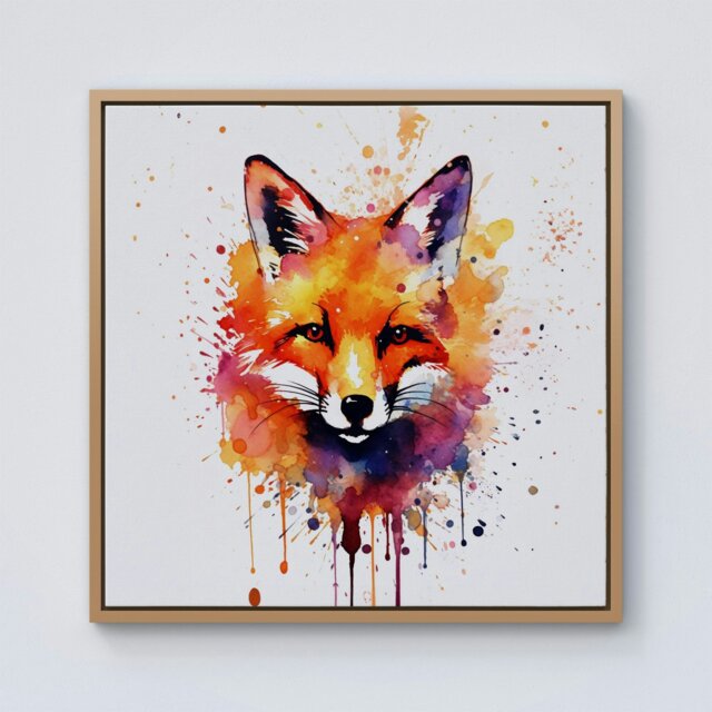 "Rackhams Watercolour Splash Art Fox Face Framed Canvas - - 10"" x 10 ...