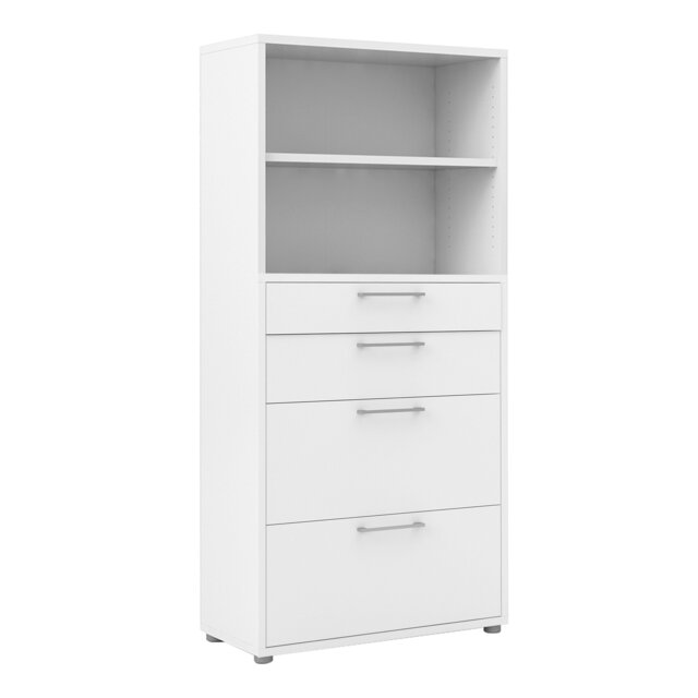 Rackhams Prima Bookcase 1 Shelf With 2 Drawers 2 File Drawers In White ...