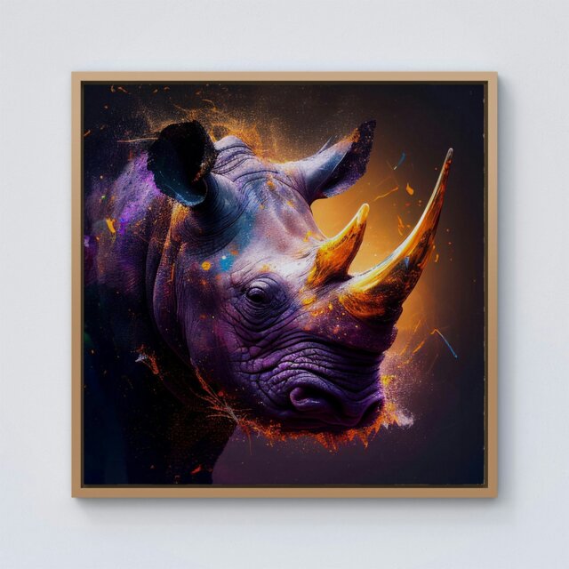 "Rackhams Golden Rhino Face Splash Art Framed Canvas - - 10"" x 10 ...