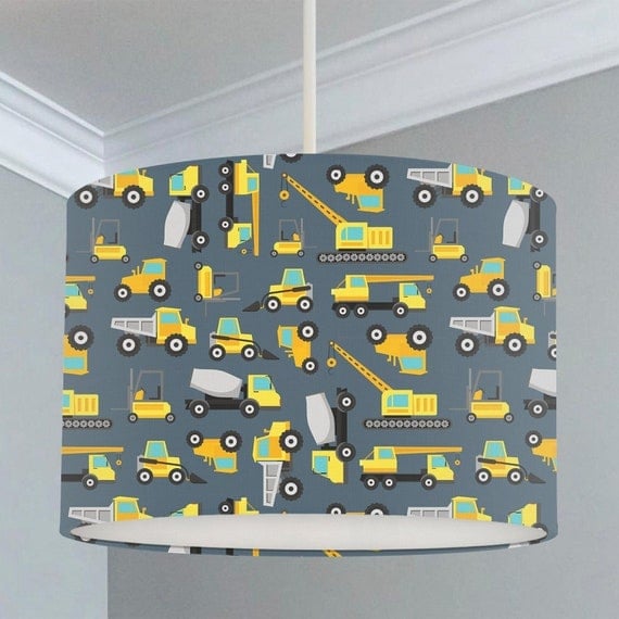 Rackhams Construction Vehicles Lampshade, Yellow and Grey - 30cm Dia x ...