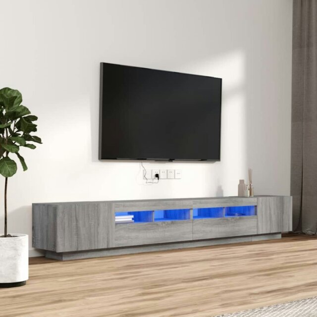 Rackhams 3 Piece TV Cabinet Set with LED Lights Grey Sonoma Engineered ...