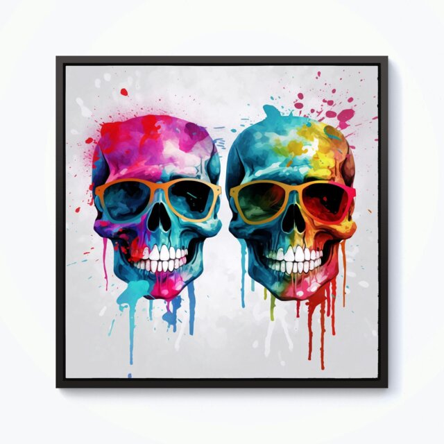 "Rackhams Splash Art Happy Skeletons Framed Canvas - - 10"" x 10"" - Black" by Rackhams ...