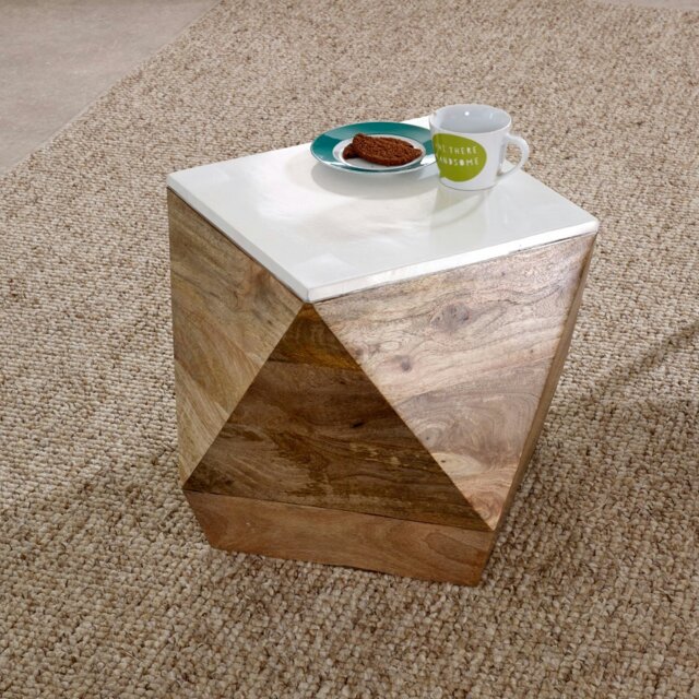 Rackhams Milano Solid Mango Wood White Side Table - 40x40x45 CM (LxDxH ...