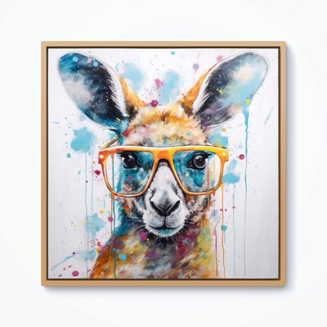 "Rackhams Splash Art Kangaroo In Glasses Framed Canvas - - 10"" x 10"" - Pine" by Rackhams ...