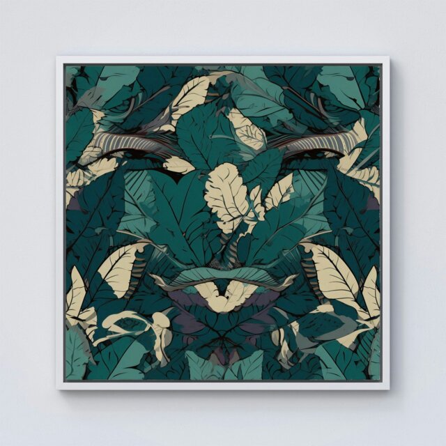 "Rackhams Green Beige Tropical Leaves Framed Canvas - - 30"" x 30 ...