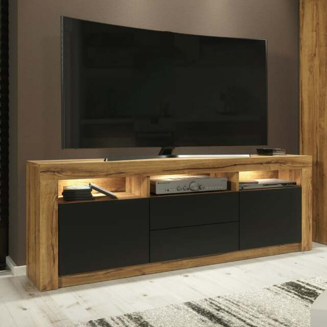 Rackhams Spacious 160cm TV Unit & Cabinet with Black Matt Doors and ...