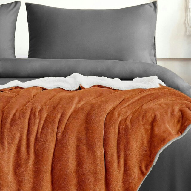 Rackhams Evali Plain Peach Textured Sherpa Reverse Throw - 127cm x 157cm - Orange by Rackhams ...