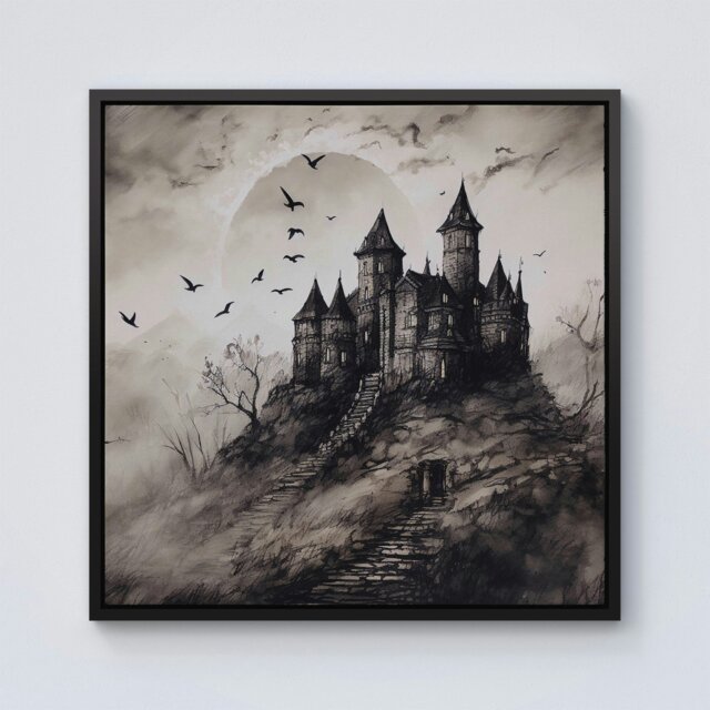 "Rackhams A Realistic Ink Drawing Of A Haunted Castle Framed Canvas ...
