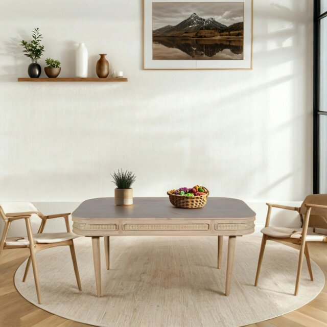 Rackhams Carlester Cane And Wood Dining Table - Wood - 165X90X78cm ...