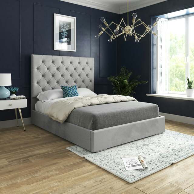 Rackhams Alma Upholstered Soft Velvet Bed Frame - Grey - Grey - Single ...