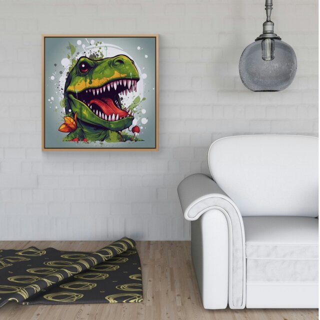 "Rackhams Laughing T-Rex Framed Canvas - - 16"" x 16"" - Pine" by ...