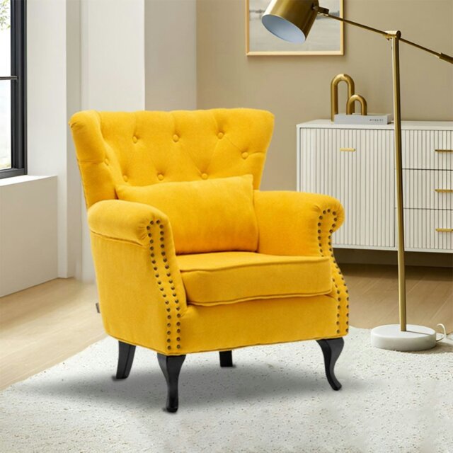 Rackhams Linen Upholstery Wingback Chair With Cushion - Yellow by ...