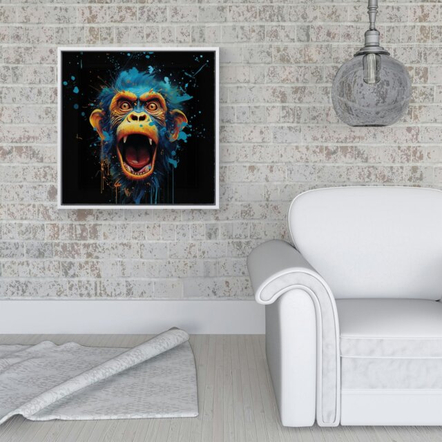 "Rackhams Crazy Monkey face Splash Art Framed Canvas - - 16"" x 16"" - White" by Rackhams ...
