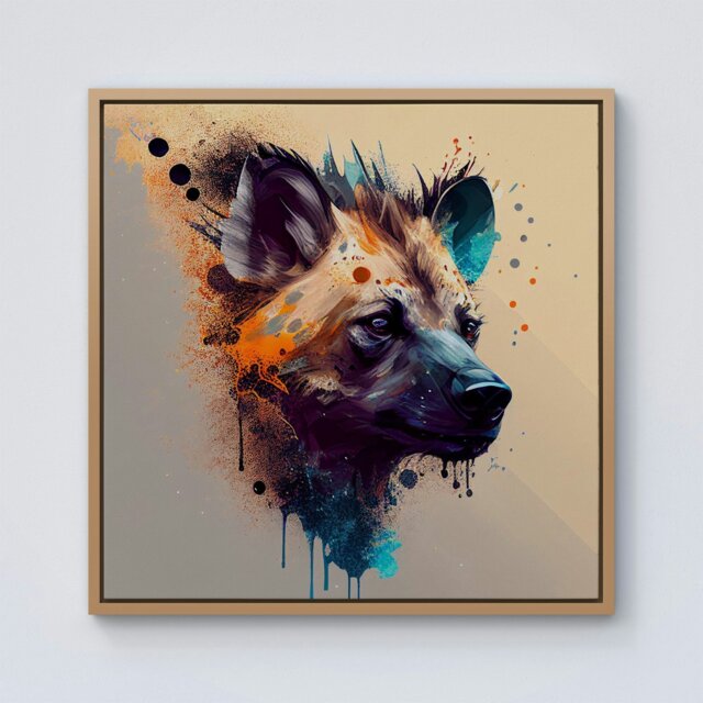 "Rackhams Hyena Face Splash Art Light Background Framed Canvas - - 10"" x 10"" - Pine" by ...