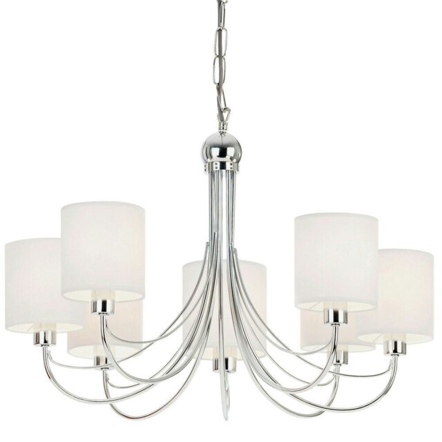 Rackhams Multi Light Ceiling Pendant 7 Bulb Chrome & White Shade ...