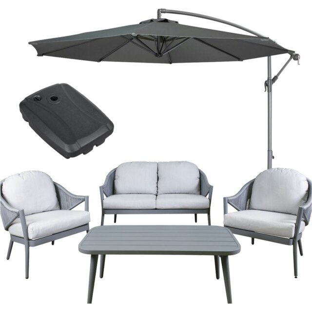 Rackhams Premium 4 Seater Garden Coffee Table & Parasol Set Grey ...