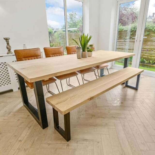 Rackhams Bespoke Collection - Solid Oak Dining Table Set - Chunky U Base - TABLE + 2 x BENCH ...
