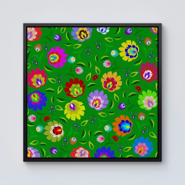 "Rackhams Polish Folk Floral Framed Canvas - - Black - 30"" x 30""" by ...