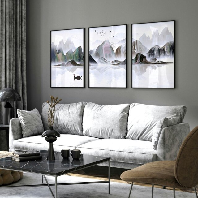 Rackhams Calming artwork for living room - set of 3 wall art prints ...