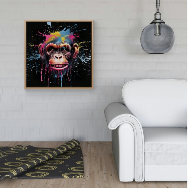 "Rackhams Multi Coloured Monkey Face Splash Art Framed Canvas - - 40 ...