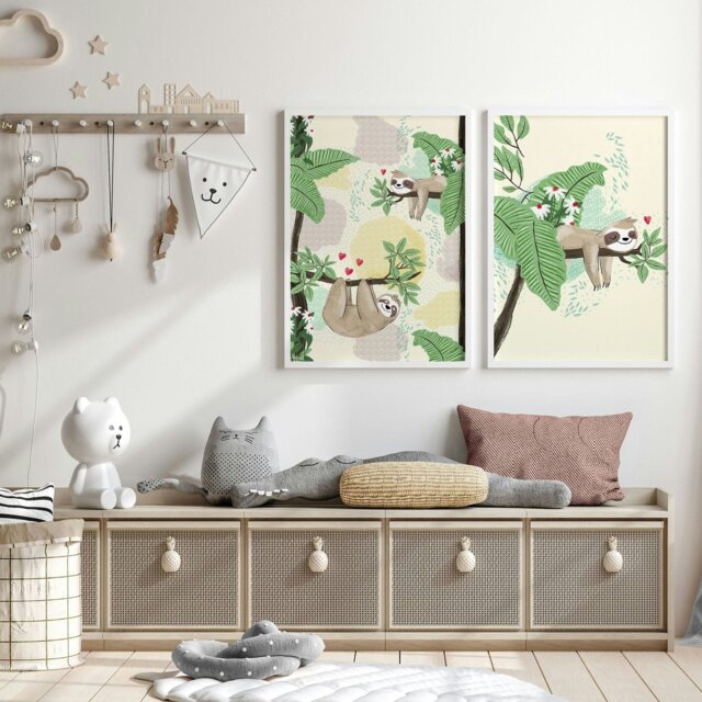 Rackhams Wall art decor for nursery - set of 2 Sloth wall art prints ...