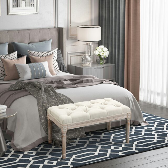 Rackhams End of Bed Bench Tufted Upholstered Foot Stool - Cream ...