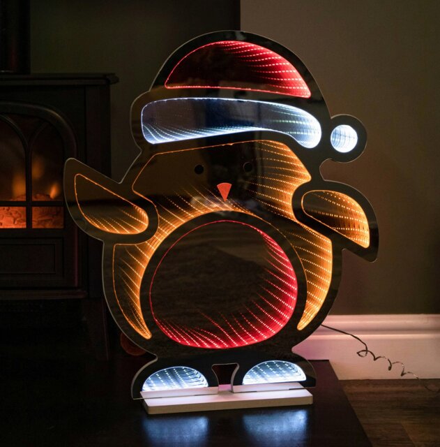 Rackhams 60cm Light up Robin in Santa Hat Christmas Infinity Decoration ...