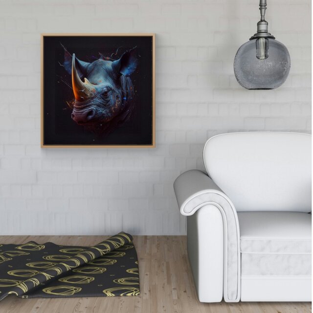 "Rackhams Rhino Face Splash Art Framed Canvas - - 16"" x 16"" - Pine ...