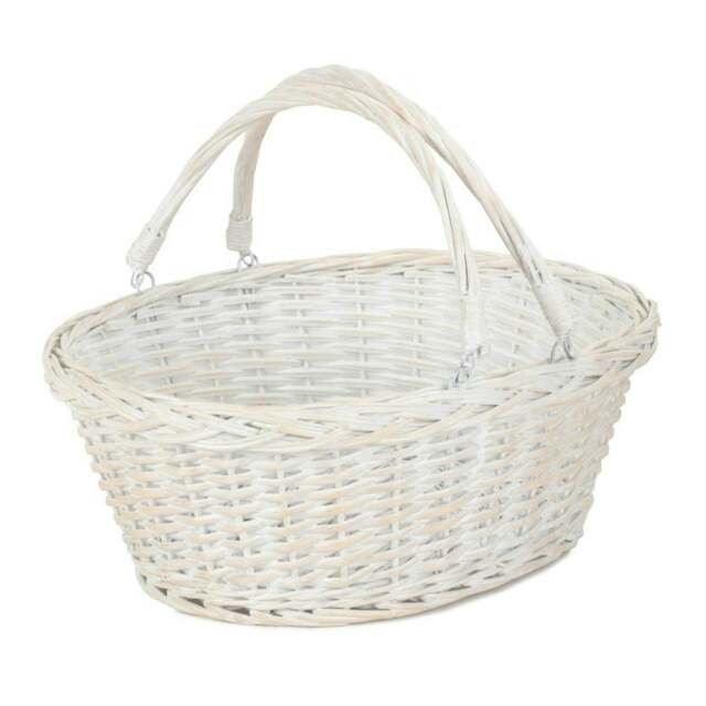 Rackhams Unlined Whitewash Swing Handle Wicker Shopping Basket - Large ...