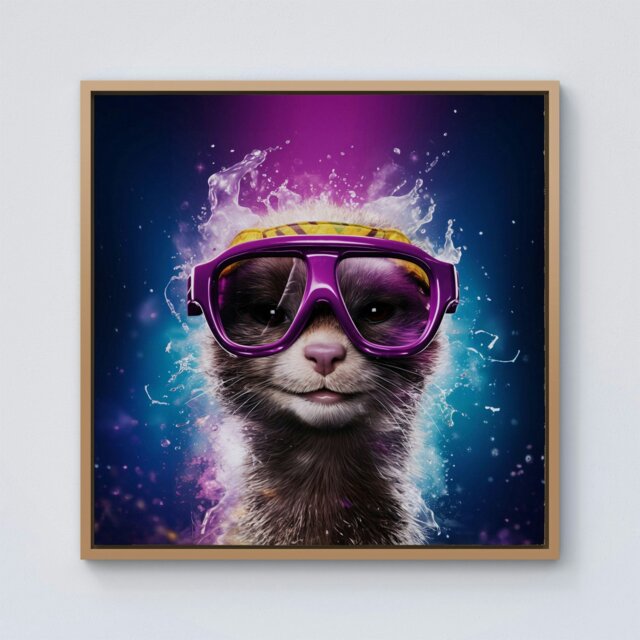 "Rackhams Splash Art Ferret Purple Framed Canvas - - 10"" x 10"" - Pine" by Rackhams | ufurnish.com
