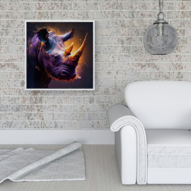 "Rackhams Golden Rhino Face Splash Art Framed Canvas - - 16"" x 16 ...