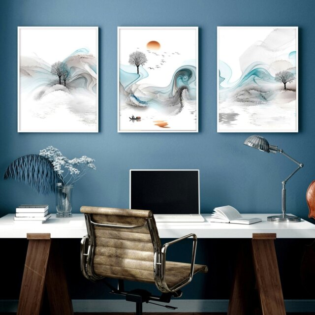Rackhams Home office prints - set of 3 framed wall art - 16 x 22 inches ...