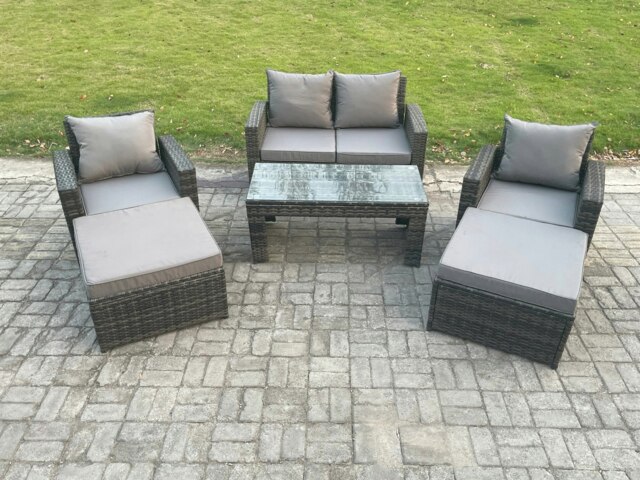 Rackhams 6 Seater High Back Rattan Garden Furniture Sofa Sets with ...