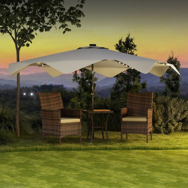 Rackhams 3(m) Garden Parasol Umbrella with 32 Solar LED Lights and Tilt ...