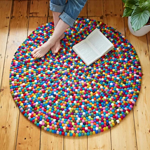 Rackhams Round Felt Ball Rug - Multicoloured by Rackhams | ufurnish.com