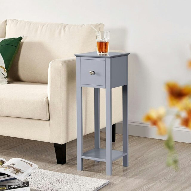 Rackhams Narrow Tall Bedside Table with Drawer Grey | uFurnish.com