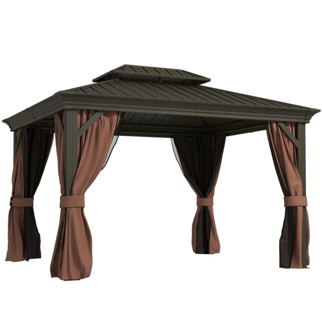 Rackhams 3 x 3.7m Aluminium Hardtop Gazebo Canopy 2 Tier Roof Dark ...