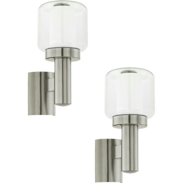 Rackhams 2 PACK IP44 Outdoor Wall Light Stainless Steel Shade 1x 40W ...