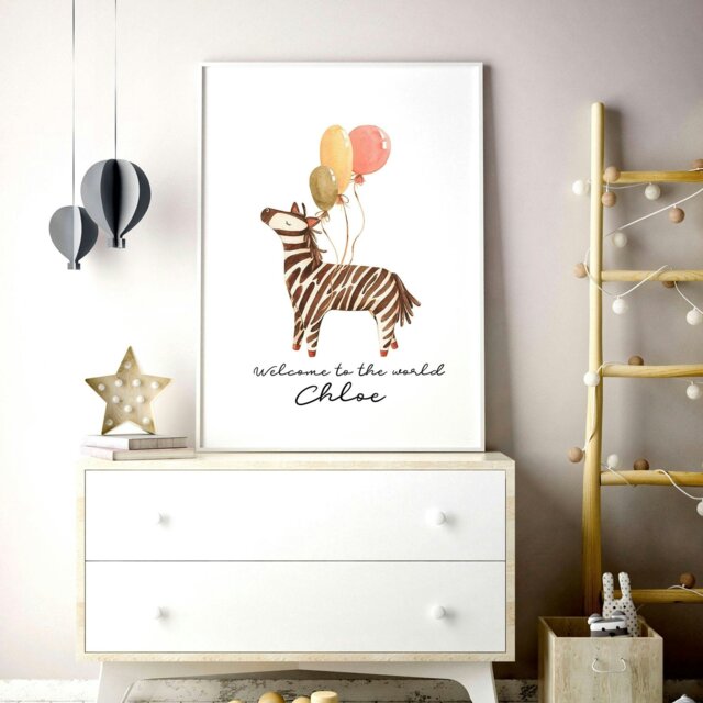 Rackhams Animal theme for nursery decor Zebra wall art print - 20 x 30 ...