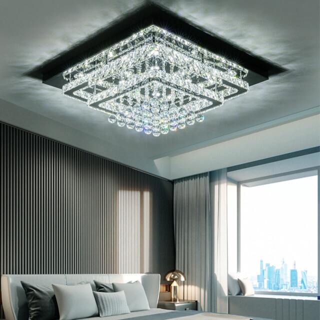 Rackhams 60cm W Double-Layer LED Ceiling Light Fixture with Crystal ...