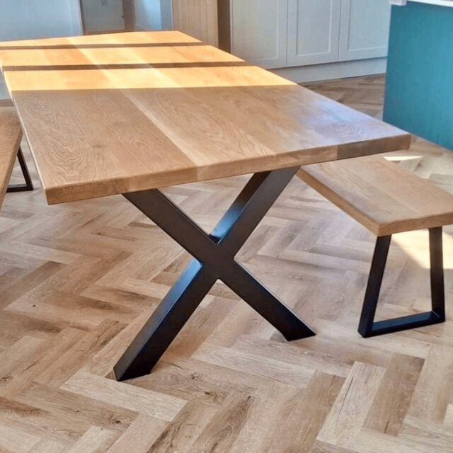 Rackhams Solid Oak Dining Table - Chunky X Frame - Bespoke Collection - L240cm X W100cm (8-10 ...
