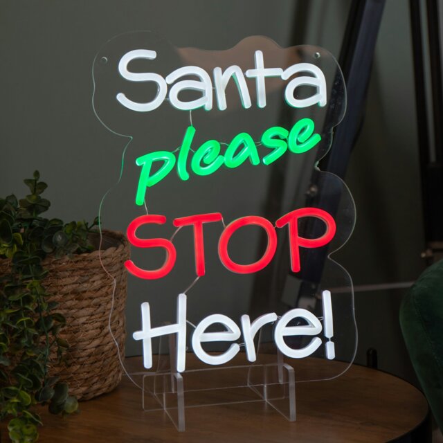 Rackhams 35cm Light up Santa Please Stop Here Neon Christmas Sign by ...