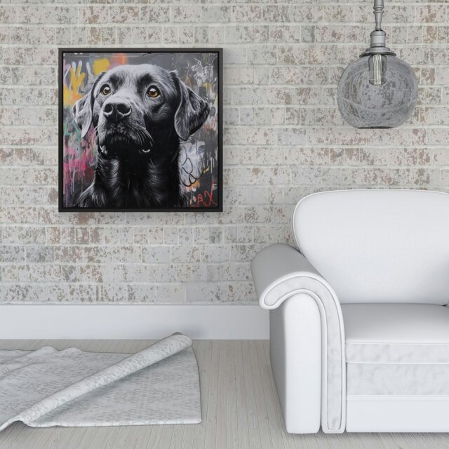 "Rackhams Banksy Inspired Black Labrador Framed Canvas - - Black - 40 ...